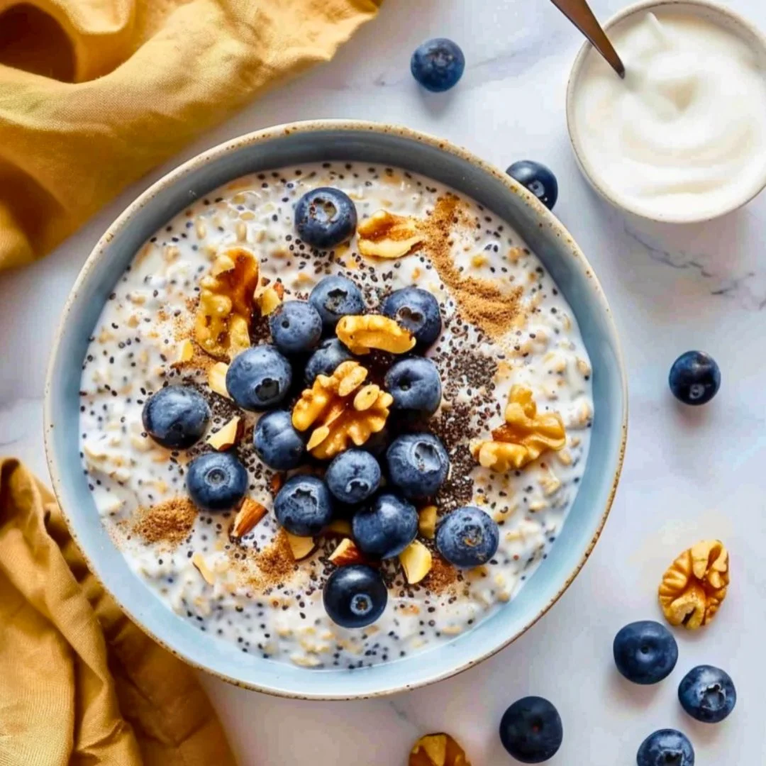 High Protein Blueberry Overnight Oats with Yogurt